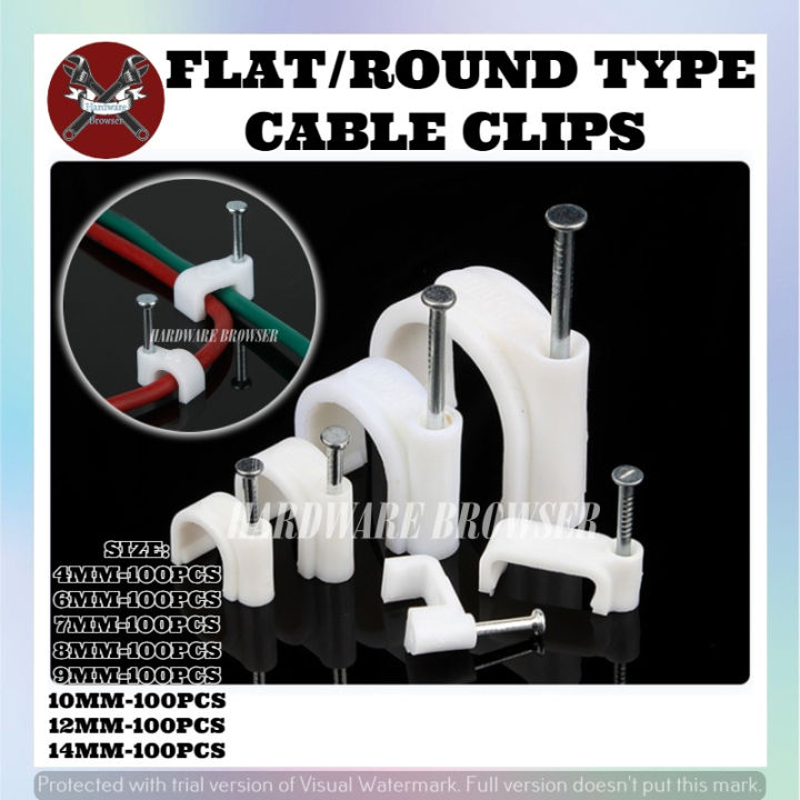 1814 100PCS FLAT/ROUND TYPE CABLE CLIPS PVC NAIL CABLE WIRE CLIP WALL HANGING CLAMP C CLAMP (4MM ...