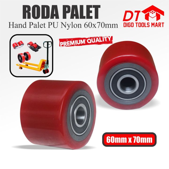 Roda Hand Pallet 80mm x 60mm PU Polyurethane Double Bearing Palet 3inci ...
