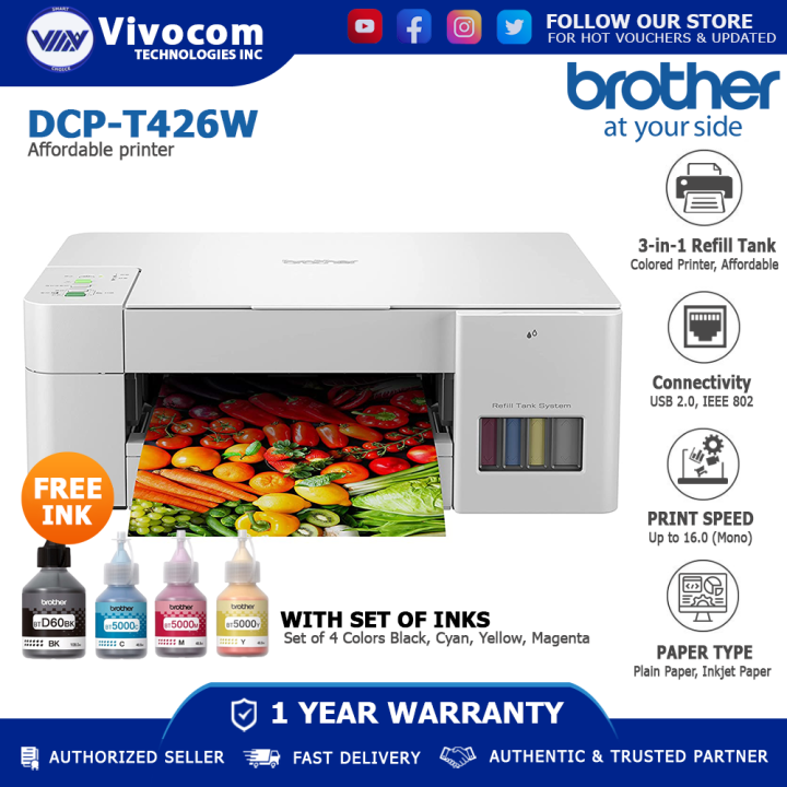 Brother DCP-T426W (WHITE) 3-in-1 Refill Tank Colored Printer ...