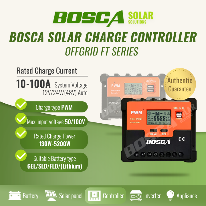 BOSCA Solar Charge Controller PWM 12v 24v 48v OPTIONAL AUTO 10A-100A ...