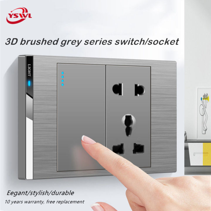 YSWL Modern light switch wall socke 10-13A Grey drawing Panel Switch 1 ...