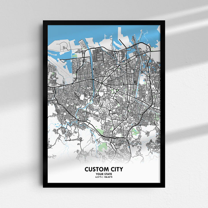 Custom City Map Peta Kota 30x40 Hiasan Dinding Wall Decor Pajangan ...