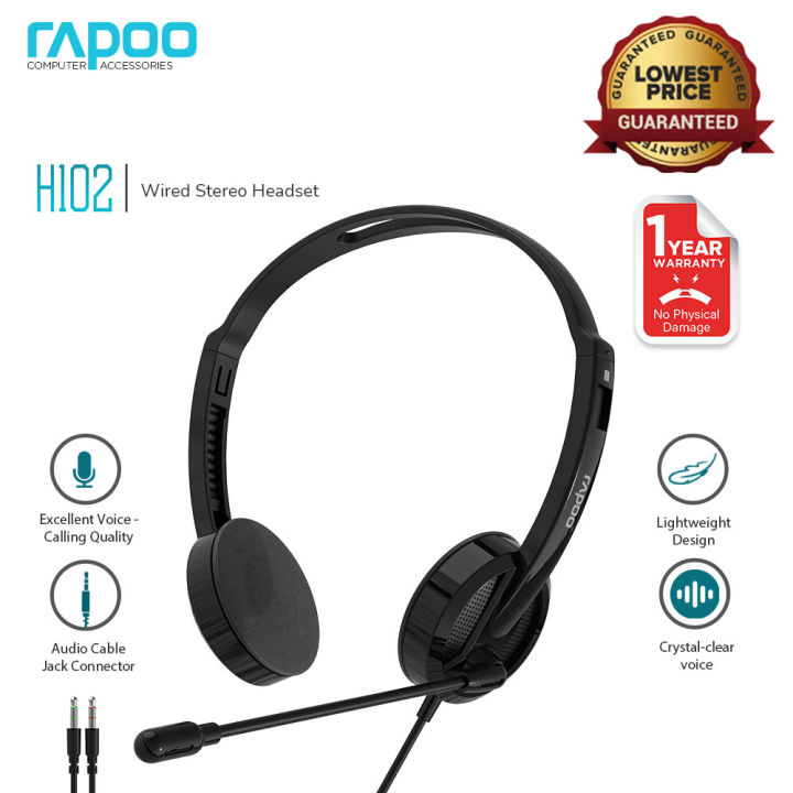Rapoo H102 Wired Stereo Headset Computer Gaming Noise Reduction ...
