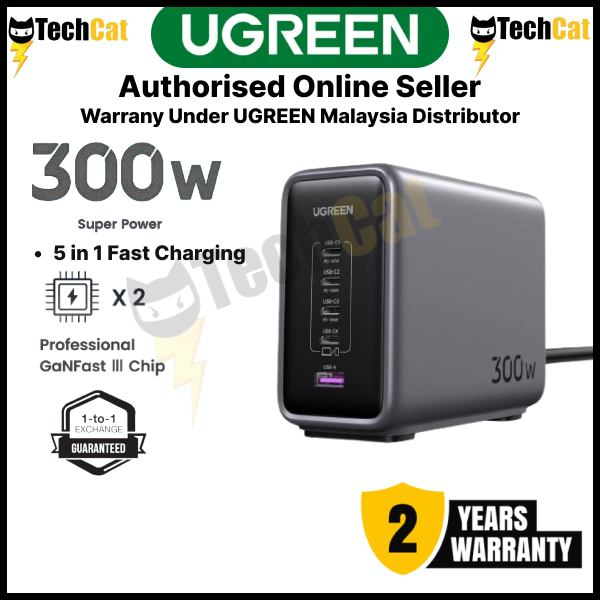 Ugreen Nexode 300W GaN Wall USB-C Fast Charger 5 Ports ( 2 Years ...