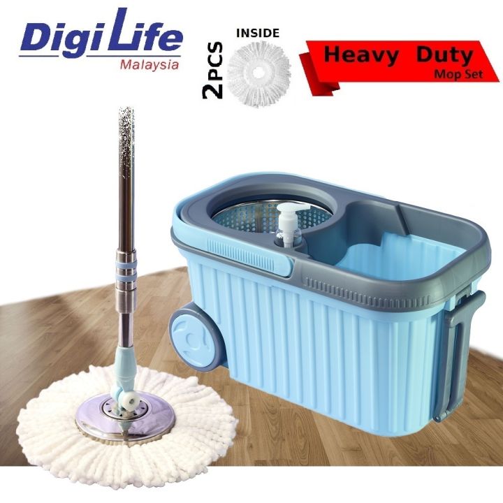 DIGILIFE Strong Durable Big Pail Microfiber Spin Mop Floor Cleaner ...