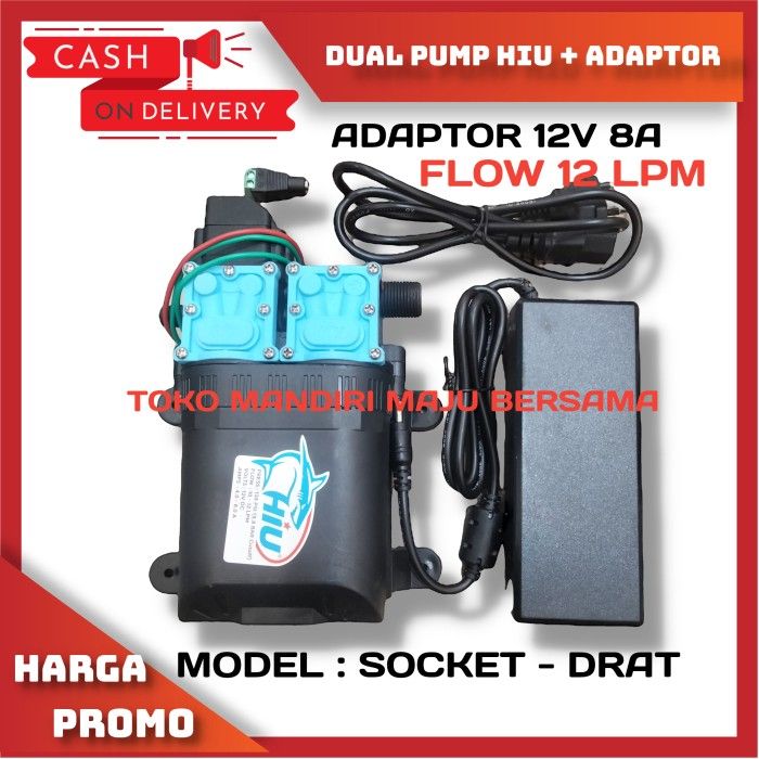 Pompa Dc 12v Dobel Pompa Hiu 138 Psi 12 Lpm Dan Adaptor 12v 8A Cut Of ...