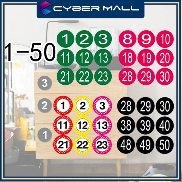 10pcs/pack (4 Colors) 1inch Number Label Sticker 1-50 Waterproof Mini ...