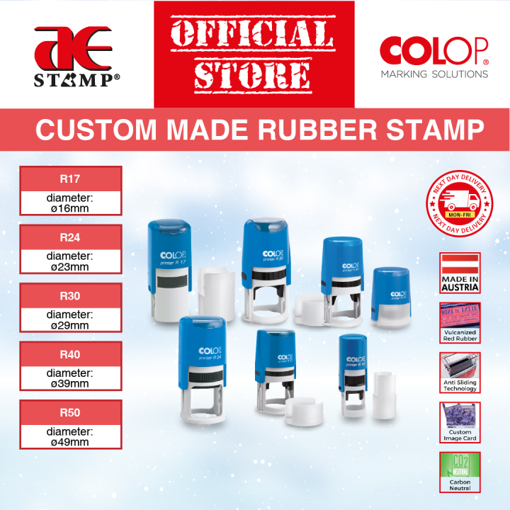 Custom Made COLOP Round Self Inking Stamp | Personalised Rubber Stamp ...