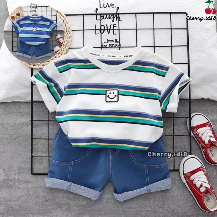 (Cherry) Setelan Baju Anak Garis Garis Import / Baju Anak Laki Laki ... (Cherry) Setelan Baju Anak Garis Garis Import / Baju Anak Laki Laki ...