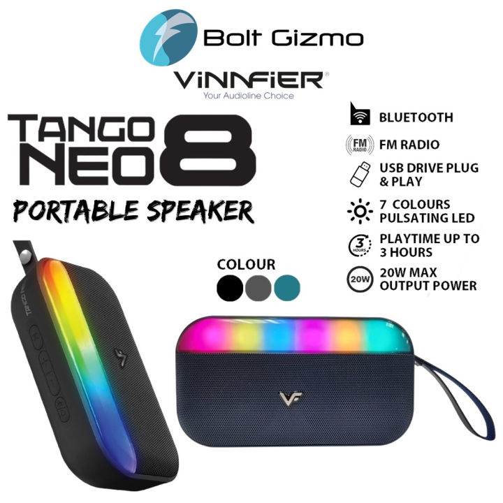 Vinnfier Tango Neo 8 Bluetooth Rechargeable Portable Speaker AUX USB FM ...