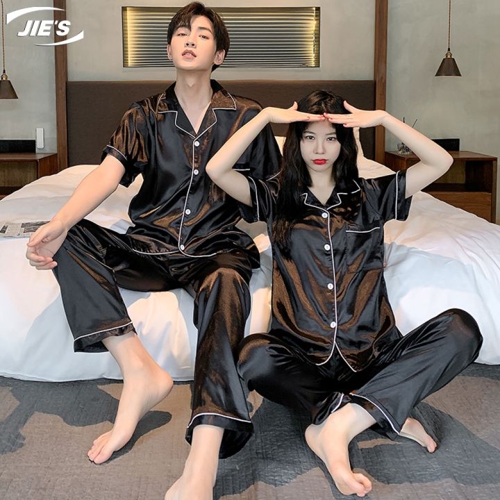 [Spot] Jie's Korean Couple Design silk short sleeve cute plain ...