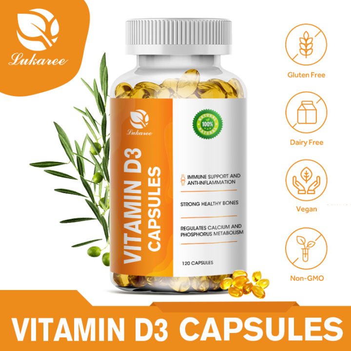 LUKAREE Vitamin D3 Capsules 5000IU Supports Immune System Strong Bones ...