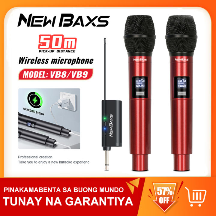 NEW BAXS wireless microphone rechargeable 18650 battery VB8/VB9 Orihinal Propesyonal Handheld ...