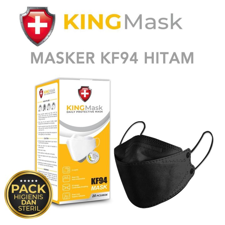 KINGMASK Masker KF94 Earloop 4 Ply - 5 Pcs / 10 Pcs / 1 Box 20 Pcs - Hitam / Putih / Pink KOREA ...