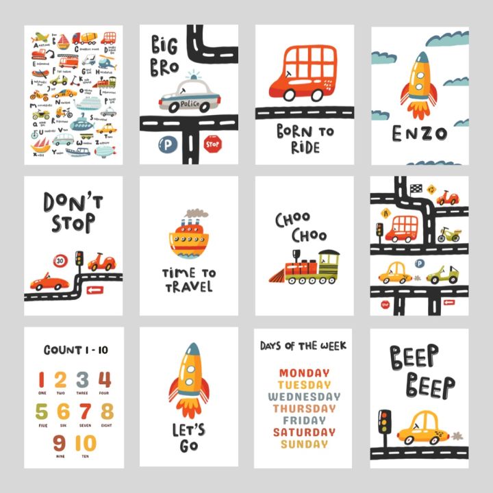 A4 or A3 Kids Transportation Collection, Educational Chart Poster for ...