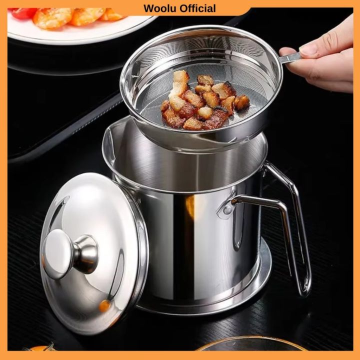 PREMIUM Oil Pot Wadah Saringan Minyak Goreng Stainless Steel / Gelas ...