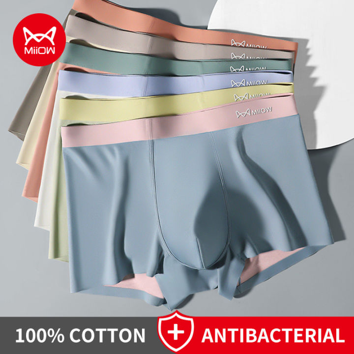 MiiOW 3ชิ้นไนลอนระบายอากาศฤดูร้อนผู้ชายกางเกงชั้นในชายไม่มีรอยต่อชุดชั้นในต้านเชื้อแบคทีเรียผ้า ...