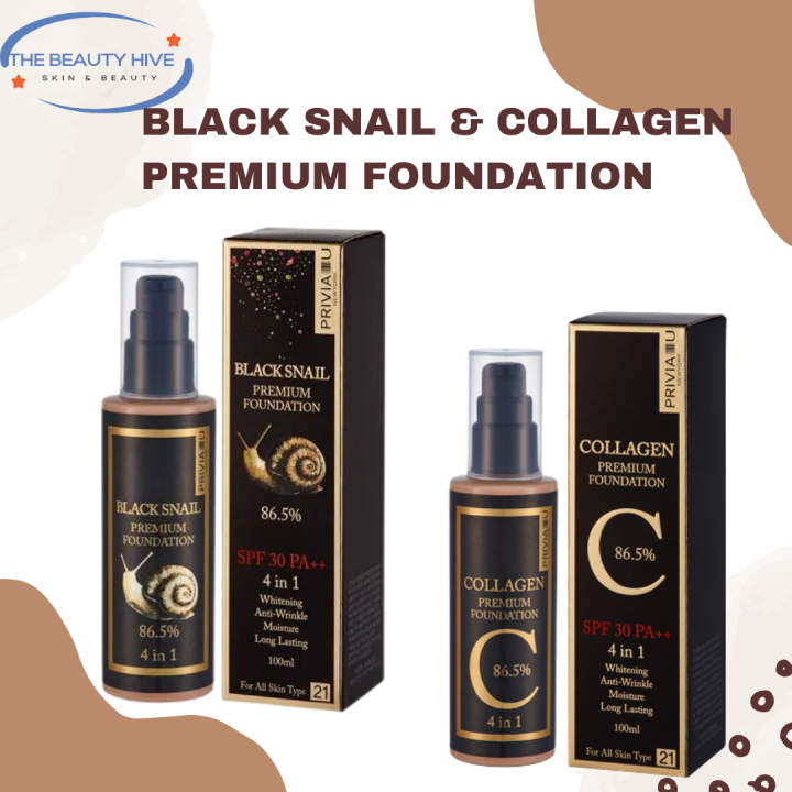 AUTHENTIC BLACK SNAIL/ COLLAGEN PREMIUM FOUNDATION 86.5% SPF 30 PA++ 4N1 WHITENING ANTI-WRINKLE ...