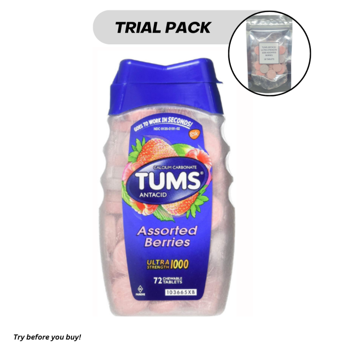 Trial Pack Tums Ultra Strength 1000 Assorted Berries Antacid Calcium ...
