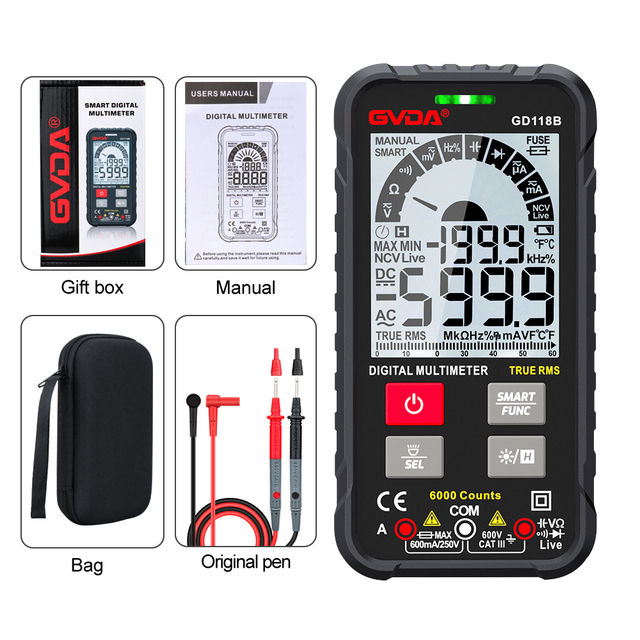 yingke Digital Multimeter Voltage Tester True Rms Capacitor 6000 Counts ...