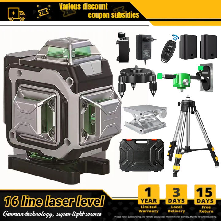 Laser Level 2/12/16 Lines Green Line Self-Leveling 360 Horizontal ...