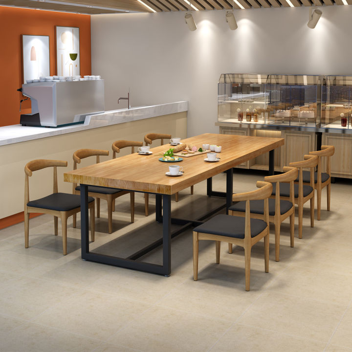 Industrial style restaurant solid wood wrought iron large dining table ...