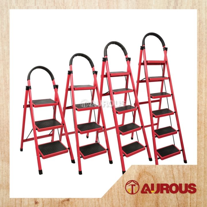 HOUSEHOLD INDOOR FOLDING PEDAL STEEL PIPE TELESCOPIC STAIR PLATFORM LADDER [RED/BLACK] 3 / 4 / 5 ...