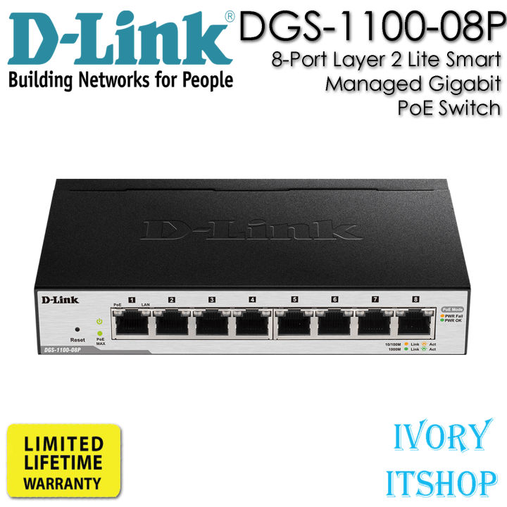 D-Link 8-Port Layer 2 Lite Smart Managed Gigabit PoE Switch DGS-1100 ...