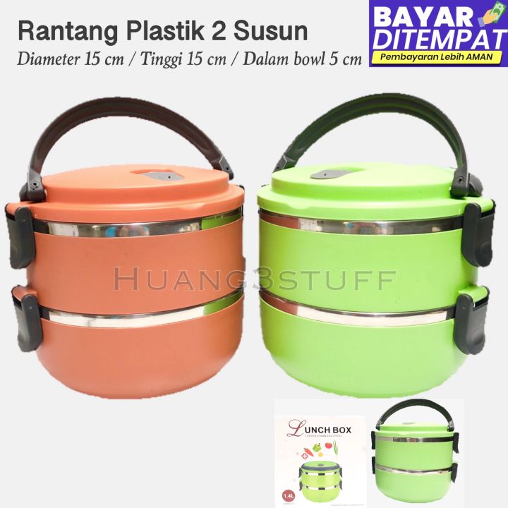 Rantang Stainless Lapis Plastik Bekal Makan / Lunch Box Susun 2 Warna ...