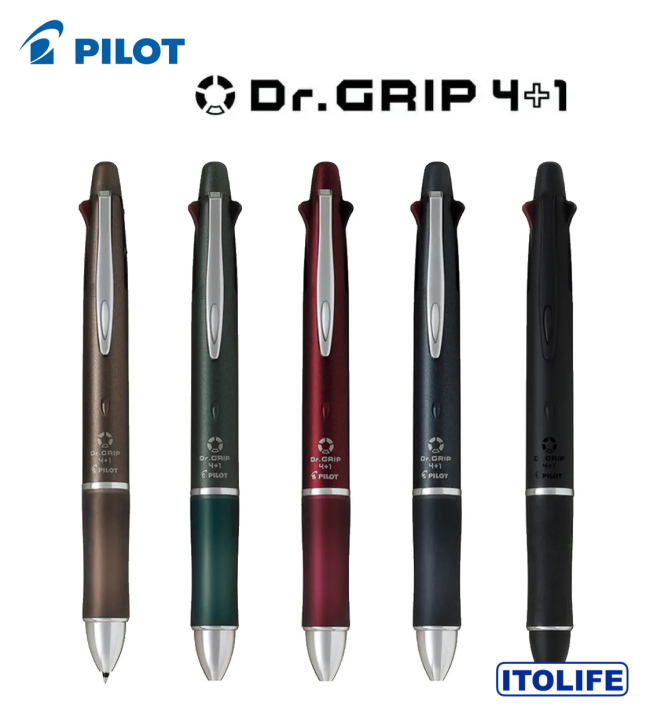 Pilot Dr. Grip 4+1 4 Color 0.5mm Ballpoint Multi Pen (Ash Metal)- 1pc ...