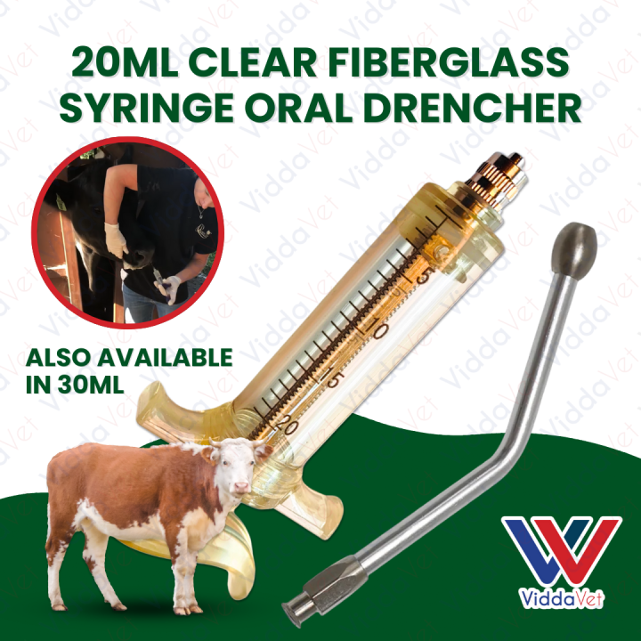 Viddavet 20ml Fiberglass Syringe Clear Oral Drencher FiberFlow Syringe ...