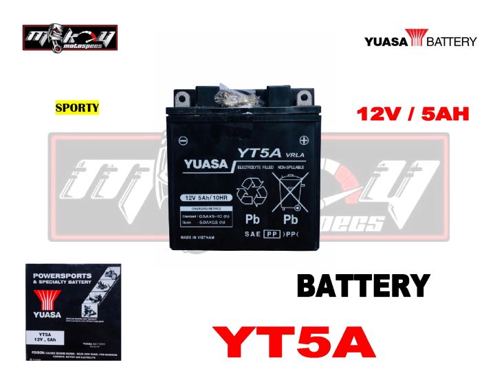 YUASA POWERSPORTS AND SPECIALTY BATTERY YT5A 12V , 5Ah sporty | Lazada PH
