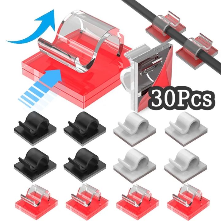 1-30PCS Cable Clamps Mini Desktop Cable Cords Management Wire Hook Clip ...
