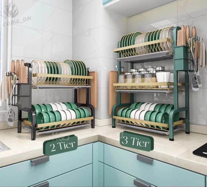 Rak Dapur Stainless Steel Dish Rack Rak Pinggan With Utensil Holder And ...