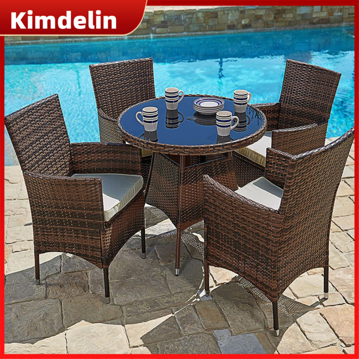 KIMDELIN 5-Piece Indoor Outdoor Wicker Dining Set Furniture for Patio ...