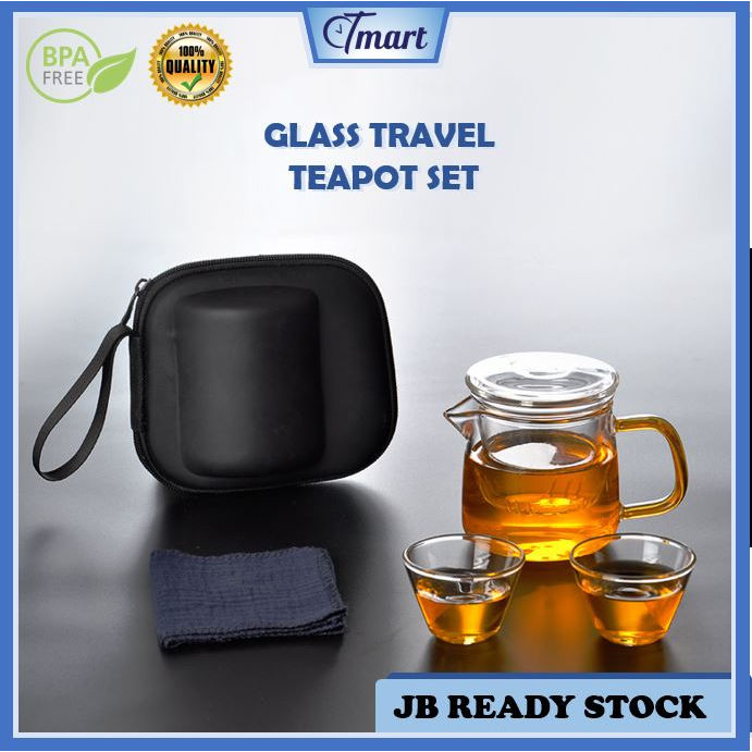 Portable Glass Travel Teapot Set Couple Tea Set Travel Tea Set Flower ...