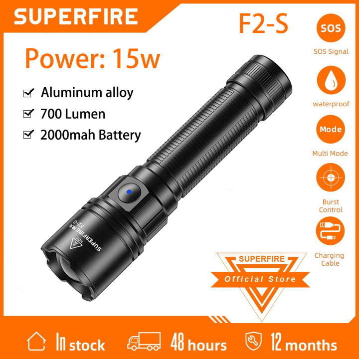 SUPERFIRE Tactical Flashlight F2-S Bright White Light Zoomable 15W ...