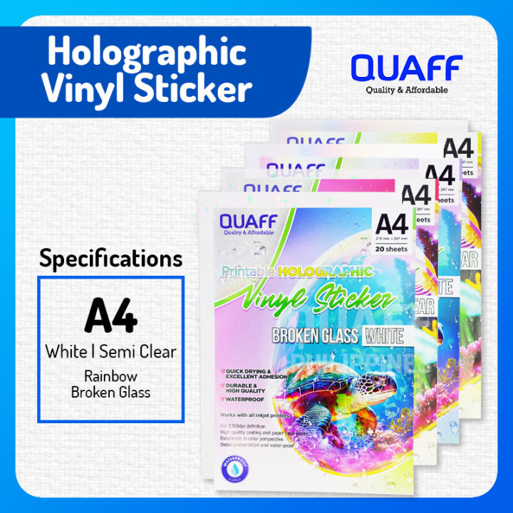 QUAFF Printable Hologram Vinyl Inkjet Sticker A4 Rainbow / Broken glass ...
