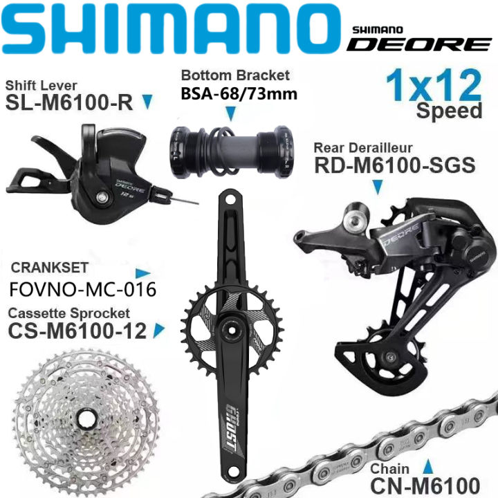 SHIMANO DEORE M6100 Groupset 1x12 Speed Mountain Bicycle Fovno Crankset M6100 Shifter Rear ...