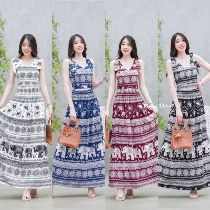 Aya shop เสื้อผ้าแฟชั่นผู้หญิง ชุดเซต ลายช้าง กระโปรงยาว.ใส่เล่น ...