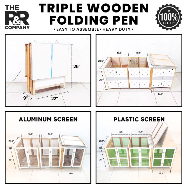 Folding Pen Triple Wooden Collapsible Aluminum Screen Plastic Screen ...