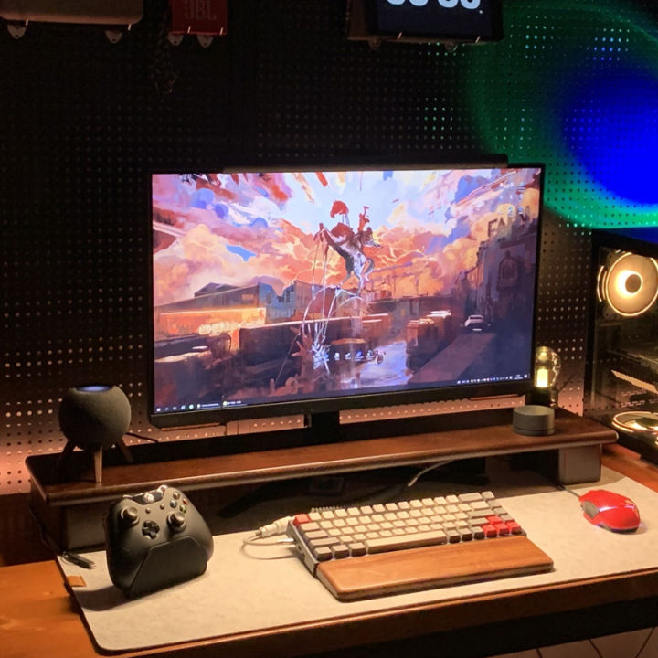 Solid wood computer monitor stand, desktop screen, raised base, walnut ...