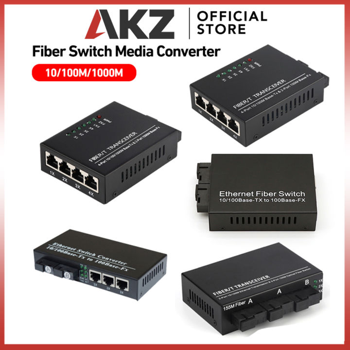 AKZ Fiber Switch Media Converter 10/100/1000Mbps Gigabit Fiber Media Converter Transceiver 2 SC ...