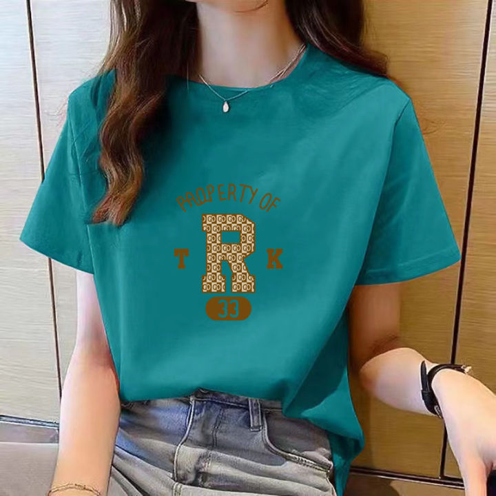 Woman T Shirt Summer New Pink Printed Loose Short Sleeve Round Neck T