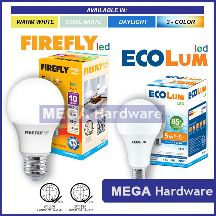 Firefly Ecolum LED Light Bulb Daylight Warm White Cool White 5W 7W 9W ...