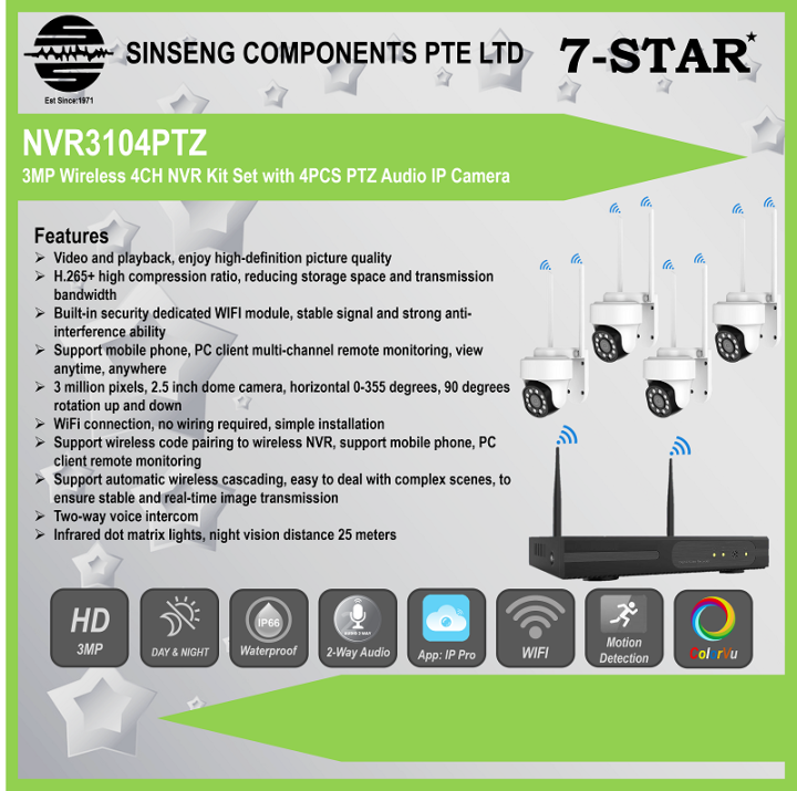 Wireless 4CH PTZ NVR Kit Set with 4PCS 1296P PTZ Pan Tilt Zoom Weatherproof 2-Way Audio IP ...