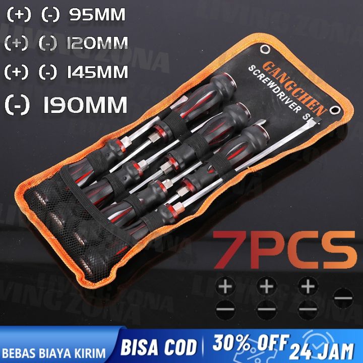 Obeng gagang karet plus minus magnetic / Obeng kembang / Obeng Bolak ...