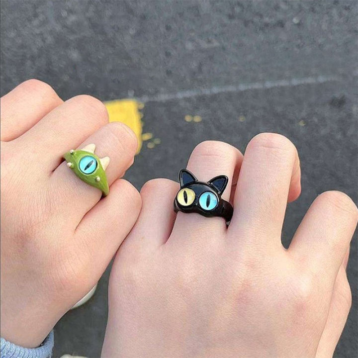 DONOTTAG. Funny Black Cat Small Monster Ring Big Eye Sweet Cool Cartoon ...