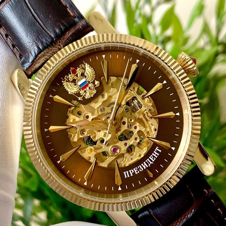 Đồng hồ Nga Poljot President skeleton Gold 450.6.150 brown cho nam ...