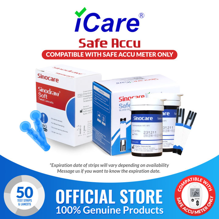 iCare T50 Test Strips & Lancets, 50pcs Each, for Safe Accu Blood ...